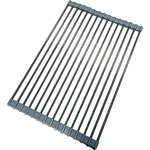 Multi-Function Roll-up Drying Rack Sink Sponge Holder in Sink Dish Drying Rack Corner Sink Strainer for Kitchen Sink Caddy Corner Sink Strainer Over The Sink Shelf (Dish Drying Rack Combination)