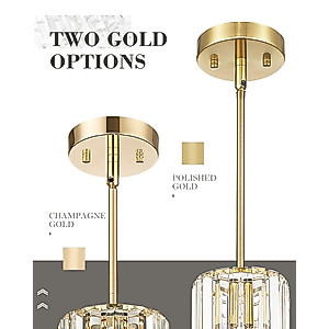 Cargifak Crystal Pendant Light, Mini Chandelier with Gold Finish, Modern Hanging Light Fixture for Kitchen Dinning Room Bedroom, CKPL5510-1P-CG-B