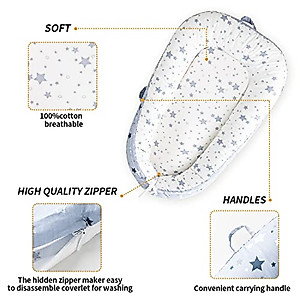 HOUSEYUAN Infant Baby Lounger Replaceable Cover co-Sleeping Newborn Baby Nest Backup Cover Breathable Machine Washable (Blue Star)