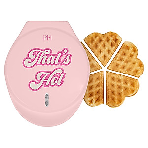 Paris Hilton Heart Waffle Maker, Makes 5 Mini Heart Shaped Waffles or 1 Individual Waffle, Easy to Clean 6" Nonstick Plates, Made without PFAS or PFOA, Electric Waffle Iron, Pink