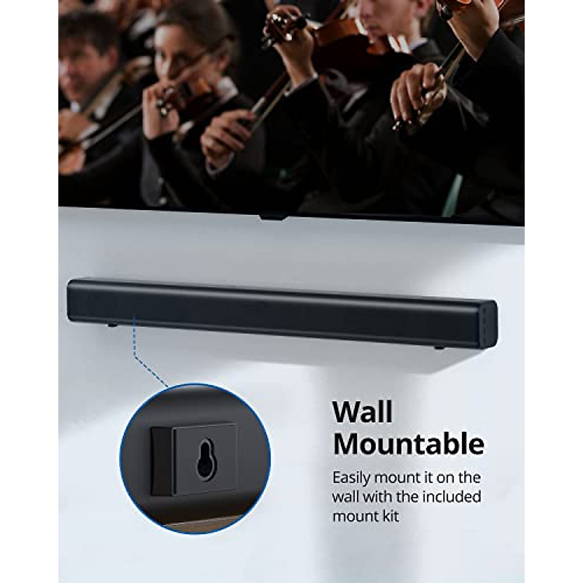 Sound Bar, SOUNDWINGS 26-Inch Soundbar for TV, 3D Surround Sound Audio System, Bluetooth 5.1/USB Connectivity, Button/Remote Control, for 4K & HD TV, 3 Equalizer Mode for Home Theater/Gaming/Projector