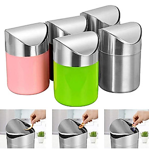 carduran Mini Trash Can Stainless Steel Household Living Room Bedroom with Shake Lid Office Creative Desktop Storage Trash Can - Silver