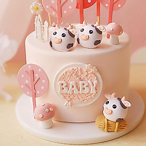 JeVenis Cute Cow Cake Decoration Farm Animal Birthday Cow Cake Topper for Baby Shower Party Decorations