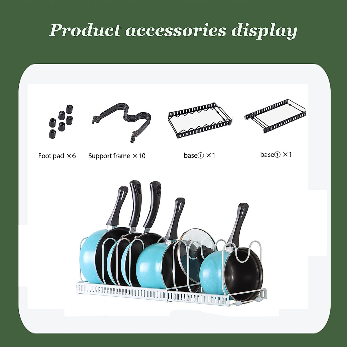 S SNUOY Pot and Pan Organizer Expandable Pan Lid Organizer Rack for Cabinet Pot Lid Holder Rack with 10 Adjustable Compartment for Pot Lids Cutting Boards,White