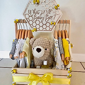 Wooden Baby Shower Crate Closet,Baby Basket with Handle,Large Baby Storage Crate Hamper,Baby Shower Gifts,Wooden Gift Crate,Welcome Gifts Basket for New Born Girls Boys,Pregnancy Gifts for New Parents