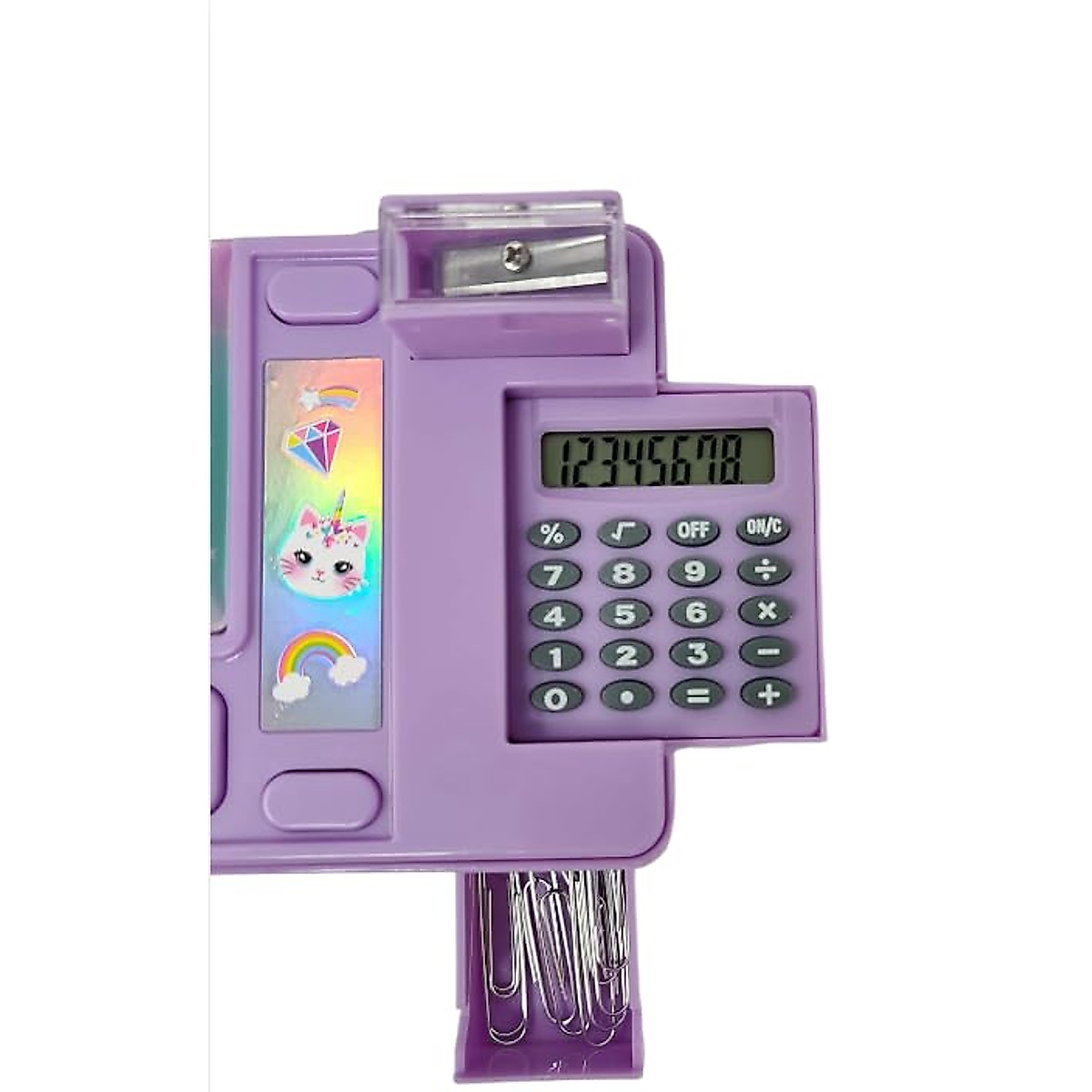 Hot Focus Caticorn Multifunction Pencil Case, Pencil Box with 2 Compartments for Girls. A Unique Stationery Set with Pop Out Calculator and Pencil Sharpener. Best Back to School Gift Set for Girls