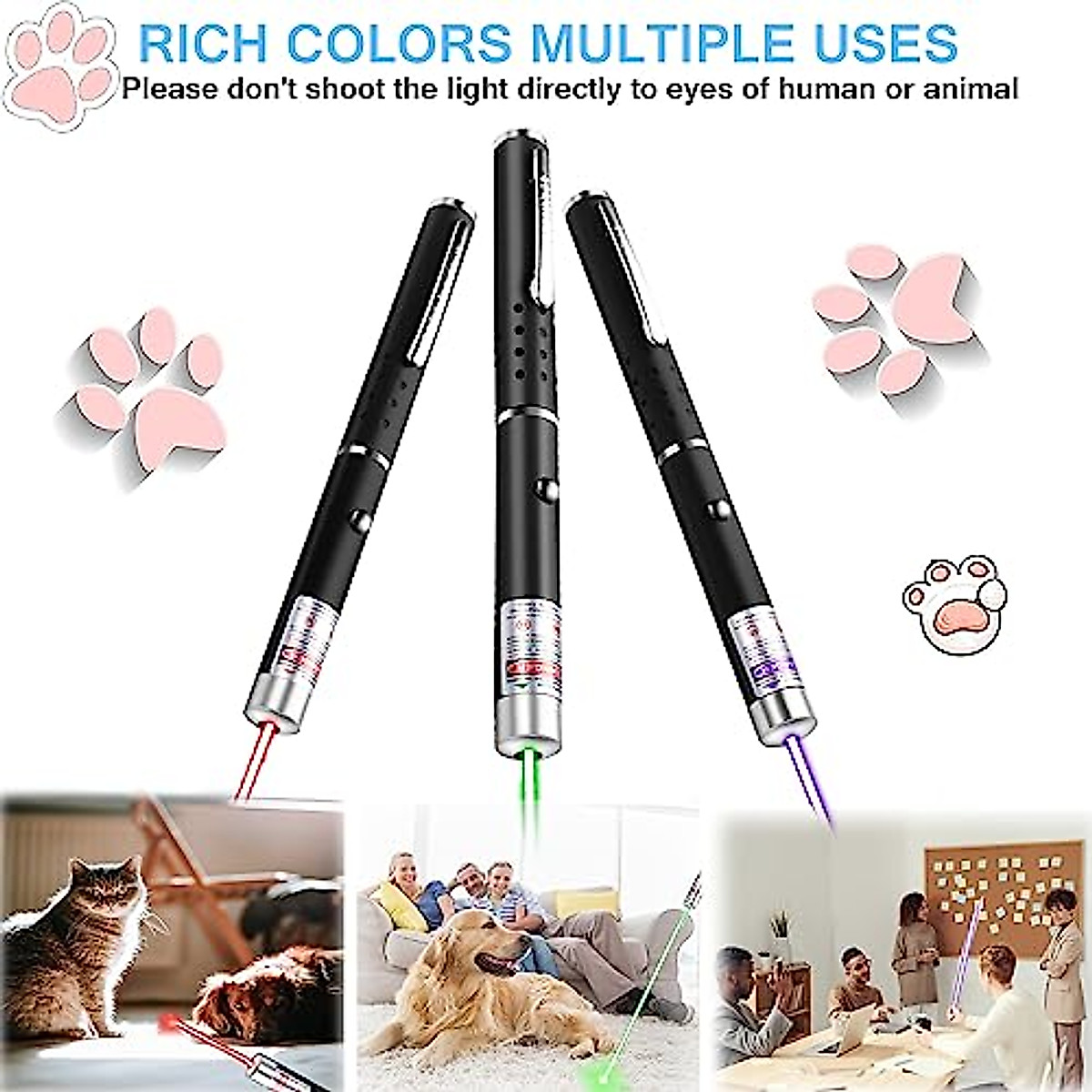 XIMIBI Laser Pointer, 3 Pack, Pet Kitten Dogs Laser Pen Toys Chaser Tease Pointer Pen Toys for Cats Indoor Training