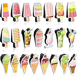24 Pcs Magnetic Bookmarks Cute Bookmarks for Kids Summer Bookmarks Ice Cream and Cold Drink Theme Double Magnet Page Markers Bookmarks for Women Girls Students Teacher End of Year Student Gifts