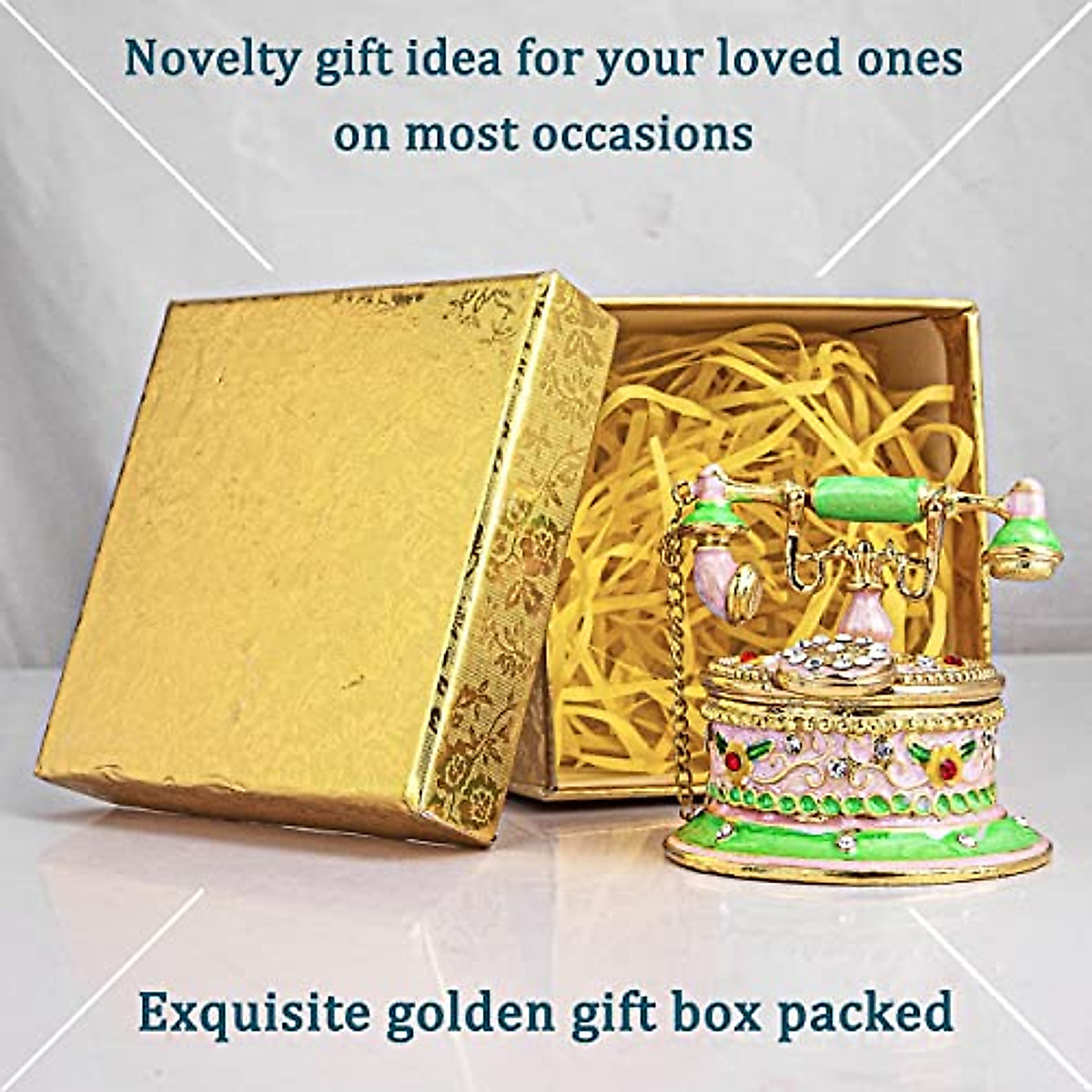 YU FENG Pineapple and Telephone Figurine Trinket Box Hinged Collectible