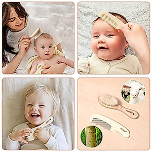 haakaa Baby Hair Brush and Comb Set for Newborns & Toddlers, Natural Hair Comb Wooden Comb Perfect Baby Shower and Registry Gift - Ideal for Cradle Cap