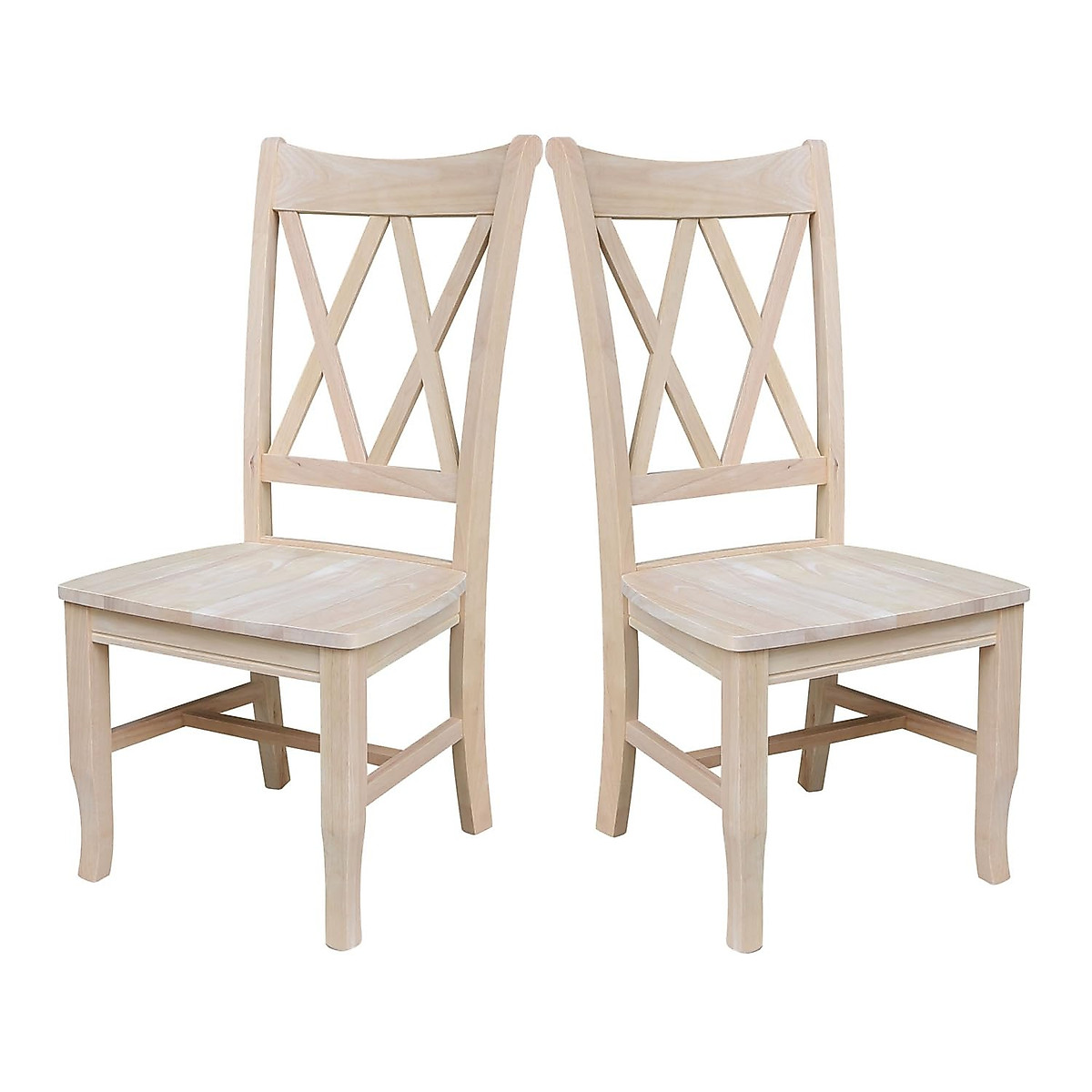 International Concepts Set of Two Double X-Back Dining Chair, 19.9"W x 22"D x 41.3"H, Wood Unfinished