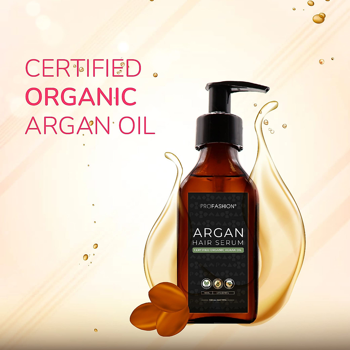 Profashion Argan Oil Hair Serum - Hair Care for Dry Damaged Hair - Smoothing Serum for Hair - Anti Frizz Serum - Renewing Argan Oil Hair Treatment with Hydrolyzed Keratin for Hair Conditioning, 2.4 oz