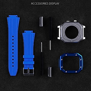 MAALYA For Apple watch band series 44mm women Alloy Watch Case 45mm 42mm Metal Frame Modification Mod Kit Accessories For IWatch Series 8 7 6 5 4 SE Cover (Color : Black rose gold 2, Size : 44mm)