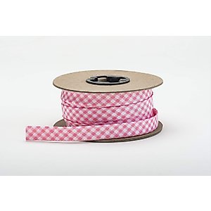 Pearl 1/2" Finished Width Double Fold Polycotton Broadcloth Quilt, Hemming, Sewing, Seaming, Binding, 15 yds, Rose Gingham Pattern Bias Tape