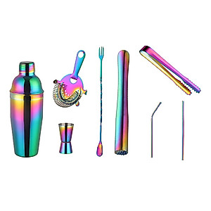 Buyer Star Cocktail Shaker Bar Set,Rainbow Juice Shaker, 25oz Martini Shaker, Fast Cooling Drink, 8-piece Bartender Kit Drink Bartender Stick Tool Set