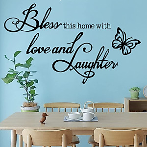 Wall Decal Wall Sticker Inspirational Quotes Bless This Home with Love and Laughter Wall Decal Wall Stickers for Bedroom Living Room Nursey Classroom Home Decor.