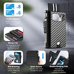 umoven Wallet for Men - Slim Leather RFID Blocking Bifold Minimalist Wallet with Metal Pop-Up Card Holder, Money Clip, Credit Card Slots - Men's Wallet, Carbon Fiber