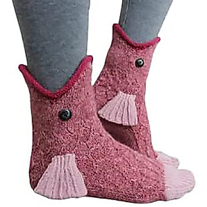 Linzhouzhiguang Knit Socks Unisex Novelty Shark Crocodile Shape Floor Winter Home Warm Socks (Fish)