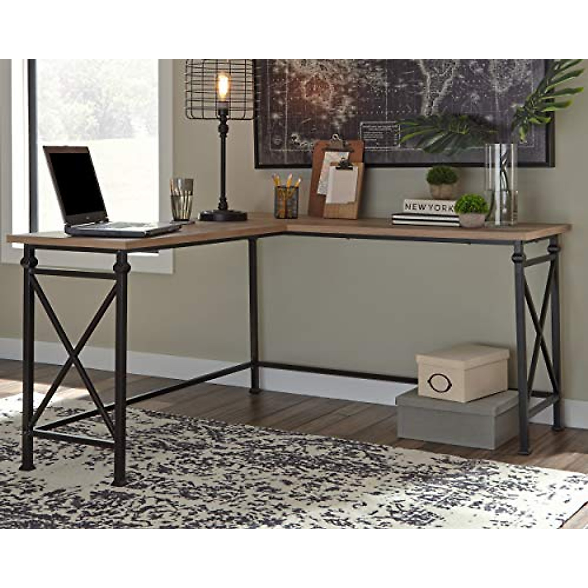 Signature Design by Ashley Jaeparli Modern Farmhouse Home Office L Shaped Desk, Brown