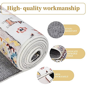 GlowSol Boho Area Rug 8x10 Washable Rugs Large Moroccan Rug Non-Slip Non-Shedding Rug Tribal Print Floor Carpet Soft Distressed Carpet Foldable Rug Bedroom Dining Room Office Farmhouse