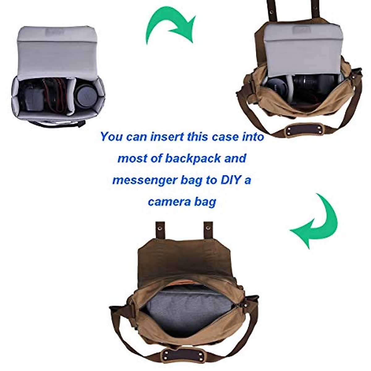 BOMKEE Camera Inserts Protective Bag Padded Insert Camer Cube Water Resistant DSLR SLR Case Foldable Liner for Sony,Canon,Nikon,Olympus Camera Lens Accessories Grey