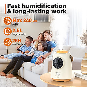 OJEPPA Humidifiers for Bedroom, 2.5L Ultrasonic Cool Mist Humidifiers for Baby Home Office Nursery & Plants, Top Fill Air Humidifier, Super Silent Sleep Mode，Auto Shut-Off (Smart Humidity Setting)