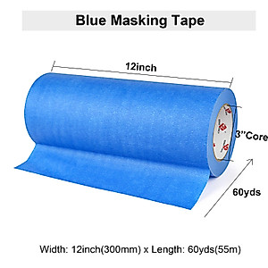 BOMEI PACK Wide Blue Painters Tape 12 Inches x 60 Yards, 3D Tape, 3D Printing Tape for Laser Cutting, 21-Day Clean Removal Wide Masking Tape