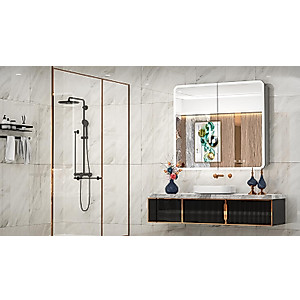 ACEMIRO Bathroom Medicine Cabinet with Lights, 36×32 Inch LED Bathroom Mirror Cabinet with Lights, Defogger, Dimmer, Lighted Medicine Cabinet with RGB Backlit+3 Color Front Light, Wall Mounted