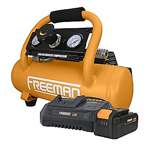 Freeman PE20V1GCK 20 Volt Cordless 1 Gallon 1/3 HP Portable Air Compressor Kit with Lithium-Ion Battery and Charger – 700 Shots per Charge
