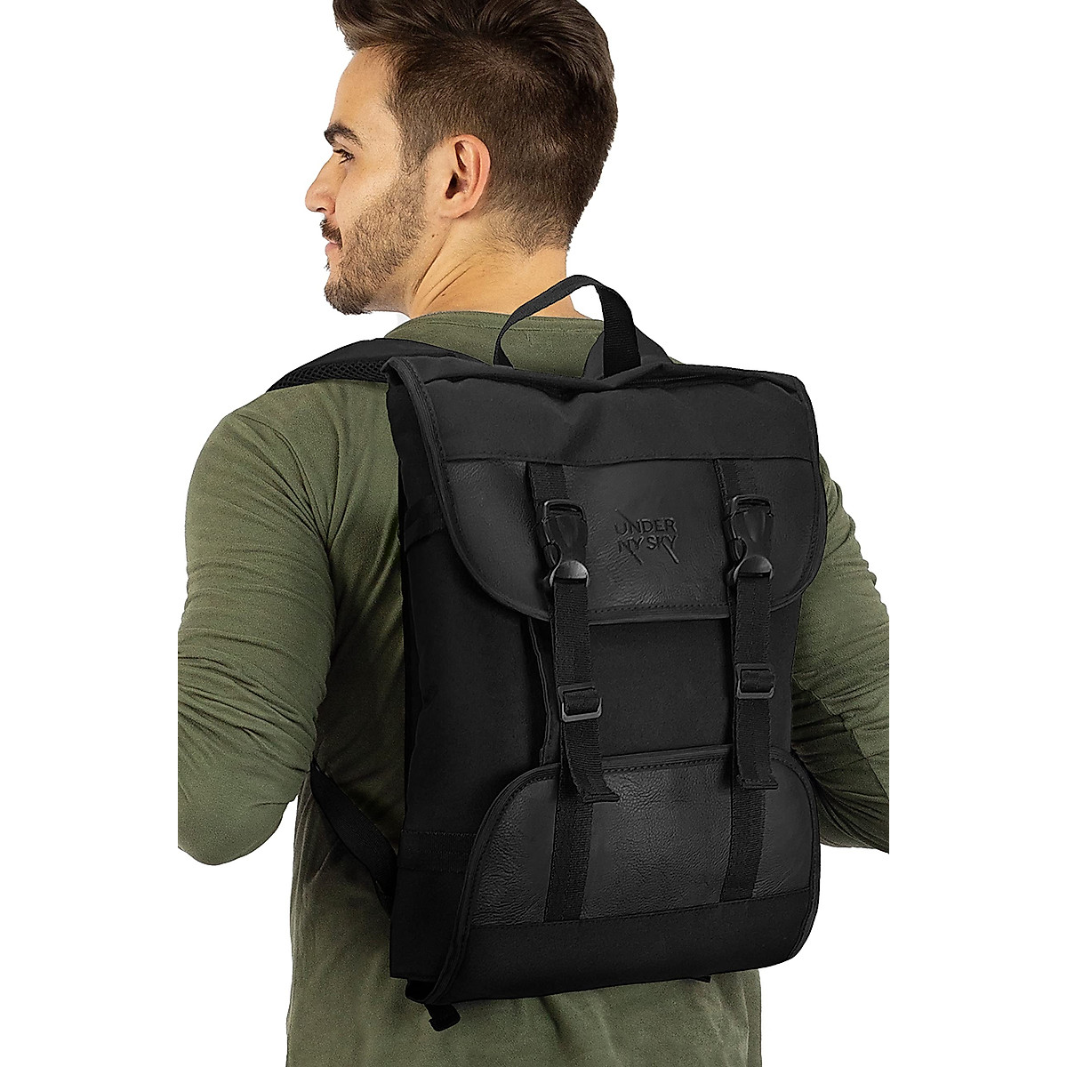 Under NY Sky Knife Bag - 14 Knife Slots, 1 Zipped Pocket for Kitchen Utensils, Large Pocket for Notebooks - Expandable - Sturdy Nylon Backpack (Black)