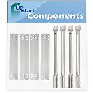4-Pack BBQ Grill Heat Shield Plate Tent & Tube Burner Replacement Parts for Nex 720-0745 - Compatible Barbeque Stainless Steel Flame Tamer, Guard, Deflector, Flavorizer Bar 16 1/8" & Pipe Burners
