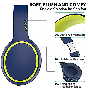RORSOU B10 Bluetooth Headphones Over Ear, Lightweight Folding Stereo Bass Wireless and Wired Headset with Mic, 50H Playtime, Volume Control, Bluetooth 5.3 Headphones for iPad/Travel/Tablet/PC (Blue)