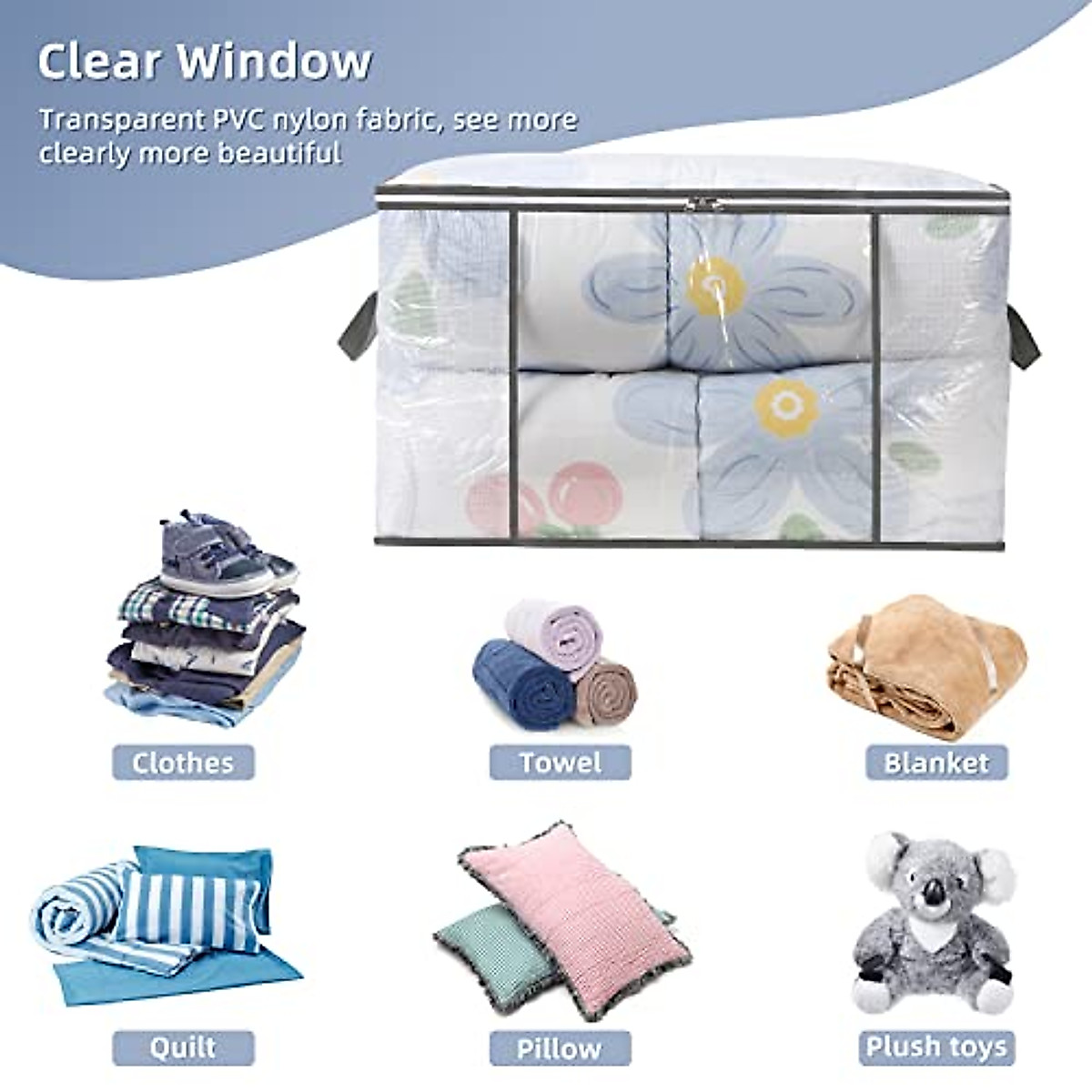 GACEI 3-Pack Large Capacity Clothes Storage Bag Organizer with Reinforced Handle Thick Nylon Material for Comforters, Blankets, Clothes, Foldable with Sturdy Zipper, 90L