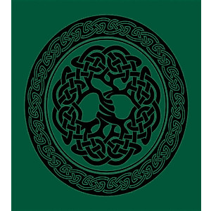Ambesonne Celtic Duvet Cover Set, Monochrome Tree of Life Illustration Timeless European Motif, Decorative 3 Piece Bedding Set with 2 Pillow Shams, Queen Size, Forest Green Black