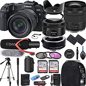 Camera Bundle for Canon EOS RP Mirrorless Camera with RF 24-105mm f/4-7.1 is STM, EF 50mm f/1.8 STM Lens + Mount Adapter EF-EOS R, Extra Battery, Pro Microphone + Accessories Kit (Renewed)