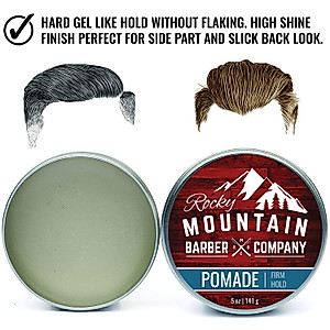 Rocky Mountain Barber Company Pomade for Men - 5 oz Tub Classic Styling Product with Strong Firm Hold for Side Part, Pompadour & Slick Back Looks – High Shine & Easy to Wash Out – Water Based
