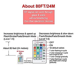 80 Feet Remote Control with Timer, Through Wall Function, 12 Color Change, 4 Modes & Dimmable for LUXSWAY RF Products