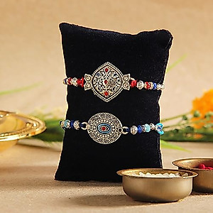 ARTISENIA Designer Rakhi Set of 2 Rakhi for Brother with Raksha Bandhan Greeting Card | Roli Chawal Tika - Raksha Bandhan Kundan Rakhi for Brother | Rakhi for Bhaiya | Rakhi Thread RNJ007