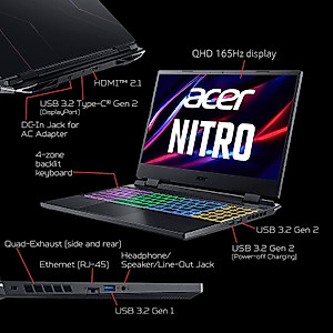 acer 2023 Newest Nitro 5 Gaming Laptop, 15.6" QHD 165Hz Display, AMD Ryzen 7 6800H up to 4.7GHz, NVIDIA GeForce RTX 3070 Ti, 32GB DDR5 RAM, 2TB SSD, Wi-Fi 6E, Backlit Keyboard, Windows 11 Home