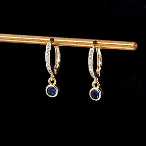 CiNily Small Dangle Hoop Earrings for Women, 14K White Gold Mini Huggie Hoop Earrings Hypoallergenic Cute Blue Cubic Zirconia Hoops Dainty Diamond Drop Earrings Jewelry