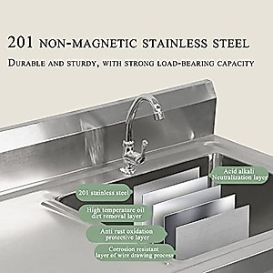 Free Standing Stainless-Steel Single Bowl, Commercial Restaurant Kitchen Sink Set W/Faucet Drainboard,Utility Sink Free Standing Single Bowl Kitchen Sink(Size:150cm,Color:A-Right platform)