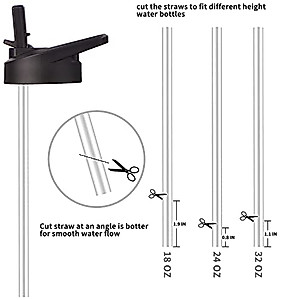 Farsea Wide Mouth Water Bottle Straw Lid, Caps with 2 Straws and 1 Brush - 40oz, 32oz, 24oz, 18oz