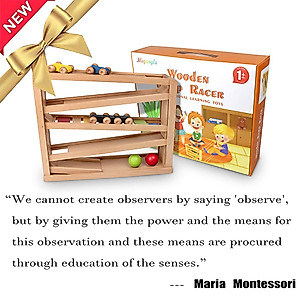 Wooden Ramp Racer. Race Track for Toddlers and 3 Wood Cars and 2 Balls,Toddler Toys for 1 2 3 Year Old Boy and Girl Gifts