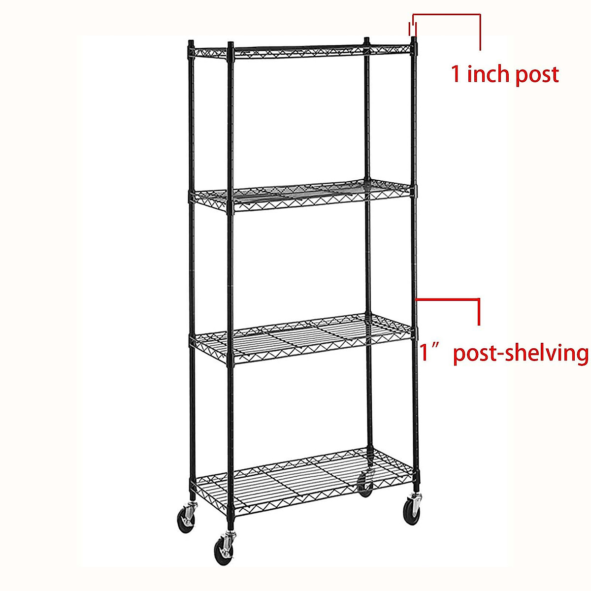 Pusalxl Caster Wheels 3 Inch Threaded Stem Casters Set of 4 Heavy Duty Anti-wear Rubber Industrial Castor Wheels for Wire Shelves,Cart,Furniture,Load Bearing 800 Lbs