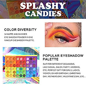 UCANBE 54 Colors Splashy Candies Eyeshadow Palette, Highly Pigmented Matte Shimmer Soft Creamy Glitter Rainbow Bright Powder Eye Shadow Blendable Waterproof Long Lasting Makeup Pallet…