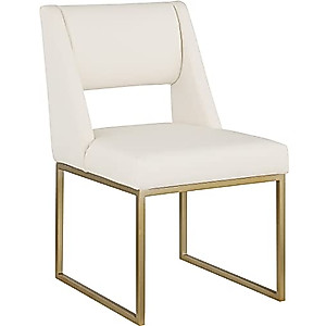 Meridian Furniture Jayce Collection Modern | Contemporary Faux Leather Upholstered Dining Chair with Brushed Gold Metal Base, Set of 2, Cream