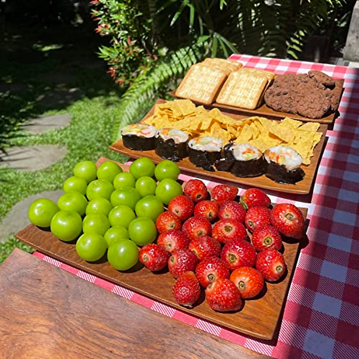 RaTeak Teak Wood Serving Plate (10″ x 6″, Set of 4) | Wooden Platters for Serving Sushi, Sashimi, Charcuterie, Food, Appetizers, Desserts, Snacks | Premium & Handmade