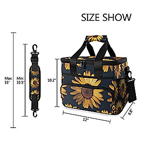 WELLDAY Lunch Bag Retro Sunflower View Insulated Cooler Reusable Lunch Box with Shoulder Strap for Picnic Hiking
