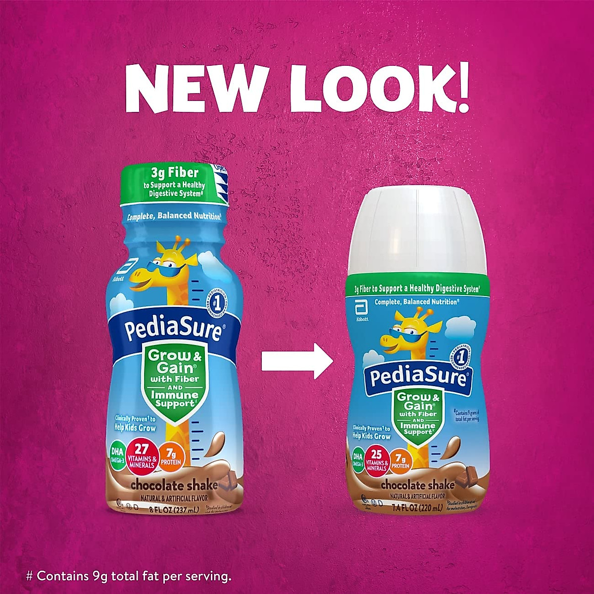 PediaSure Grow & Gain with Fiber, 3g Fiber to Support a Healthy Digestive System, Nutrients for Immune Support, Kids Nutritional Shake, DHA Omega-3, Non-GMO, Chocolate, 7.4 fl oz (Pack of 24)