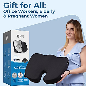 Seat Cushion Pillow for Office Chair - Memory Foam Firm Coccyx Pad - Tailbone, Sciatica, Lower Back Pain Relief - Lifting Cushion for Car, Wheelchair, School Chair, Computer and Desk Chair